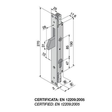 Mortise lock for triple WELKA 085.19 riser - Matteoda.IT Italy