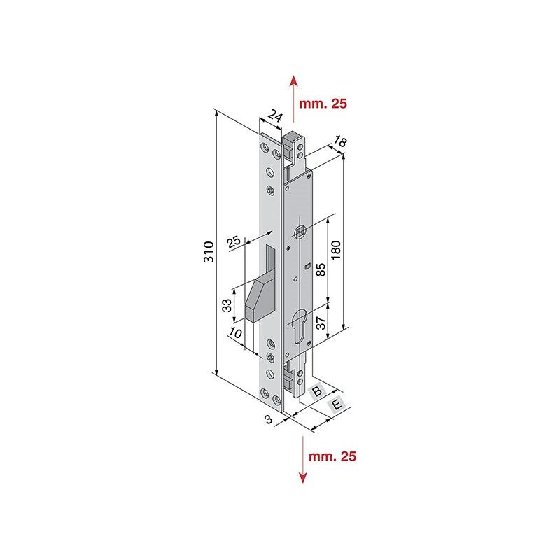 Mortise lock for triple WELKA 085.19 riser - Matteoda.IT Italy