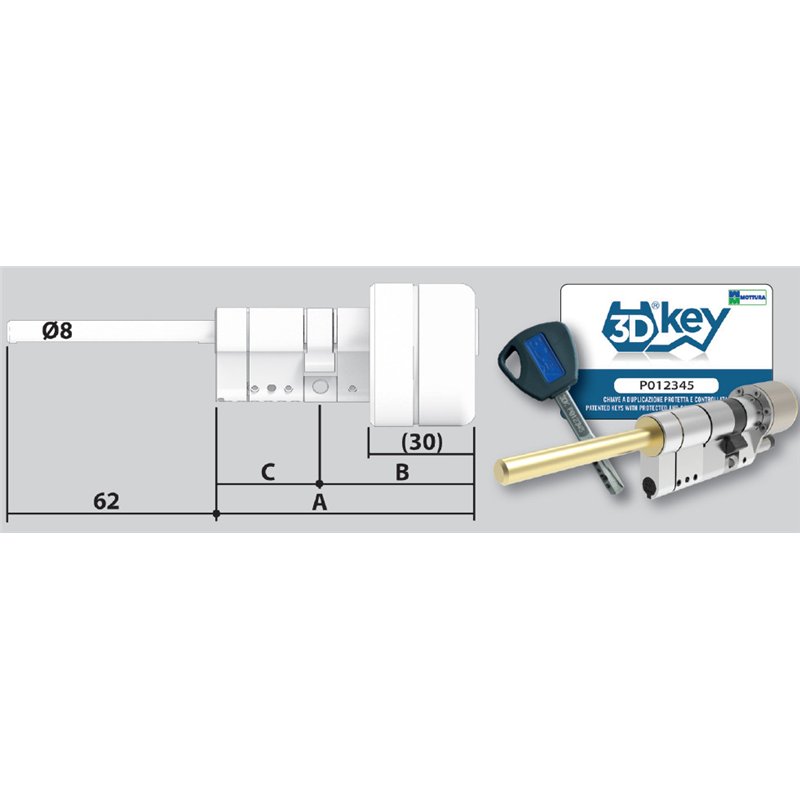 Mottura C3D safety cylinder, adjustable key/knob - Matteoda.IT Shop Italy
