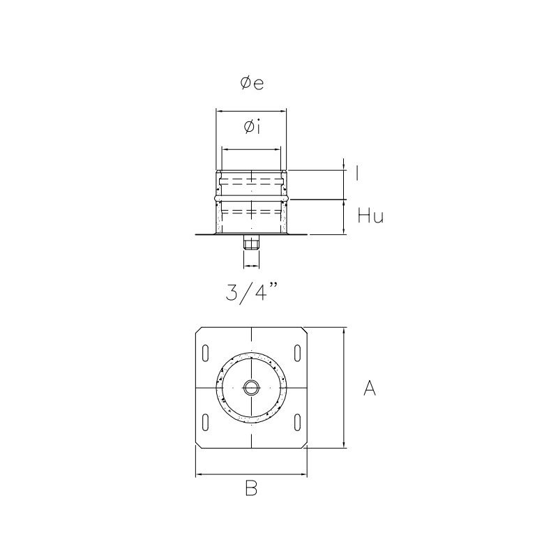 Base plate with condensate drain N1PPC ISO10 MATT BLACK Double wall flue